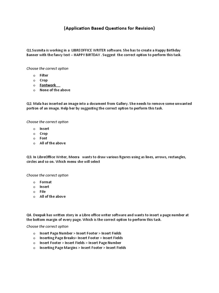 (Application Based Questions For Revision) : Choose The Correct Option ...