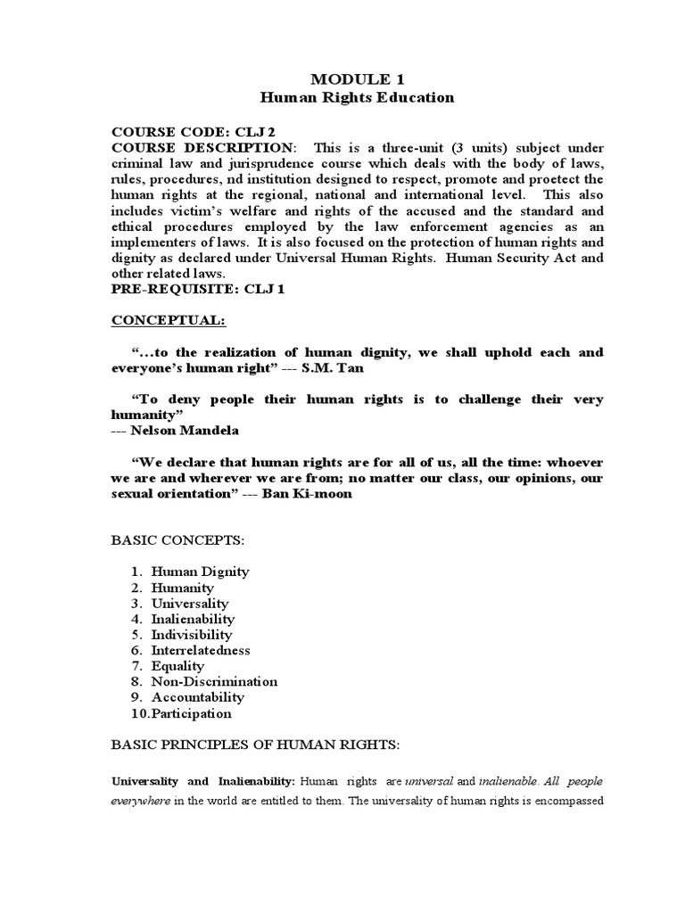 Human Rights Education: Universality and Inalienability: Human Rights ...