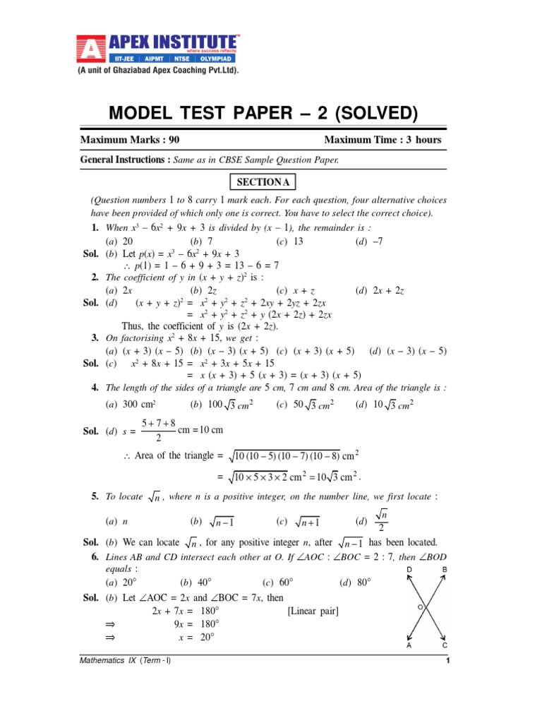 Model Test Paper - 2 (Solved) : Maximum Marks: 90 Maximum Time: 3 Hours ...