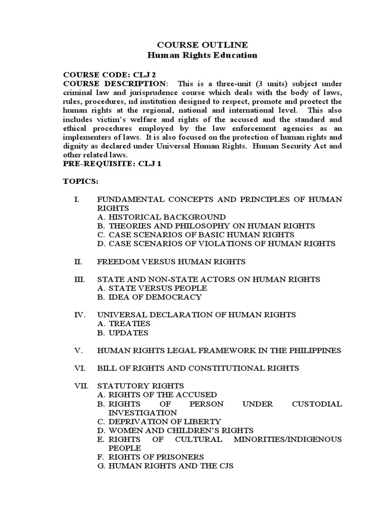 Course Outline Human Rights Education | PDF | Politics