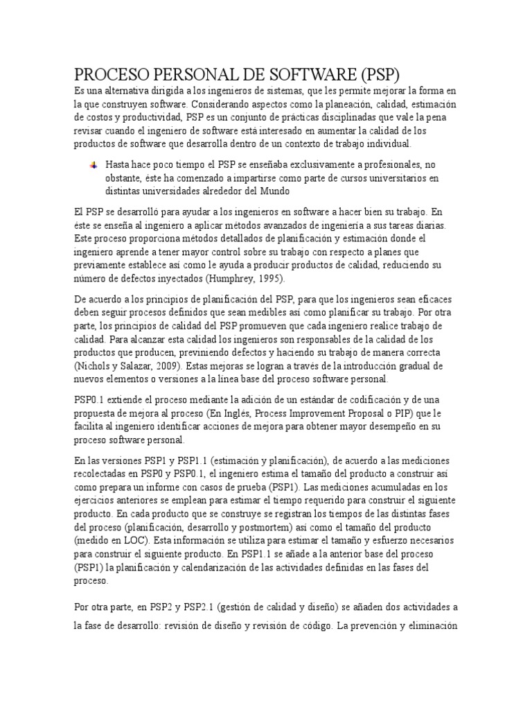 PROCESO PERSONAL DE SOFTWARE (PSP) | PDF | Software | Ingeniería de ...
