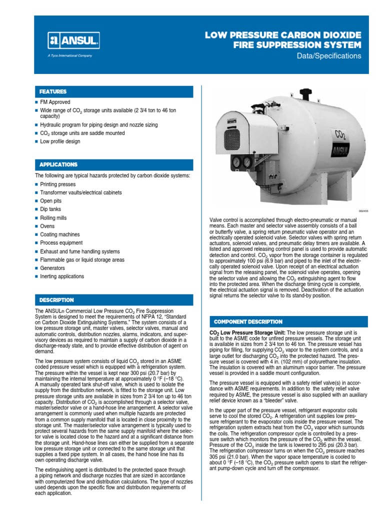 Ansul Bulk Low Pressure CO2 System PDF | PDF | Valve | Carbon Dioxide
