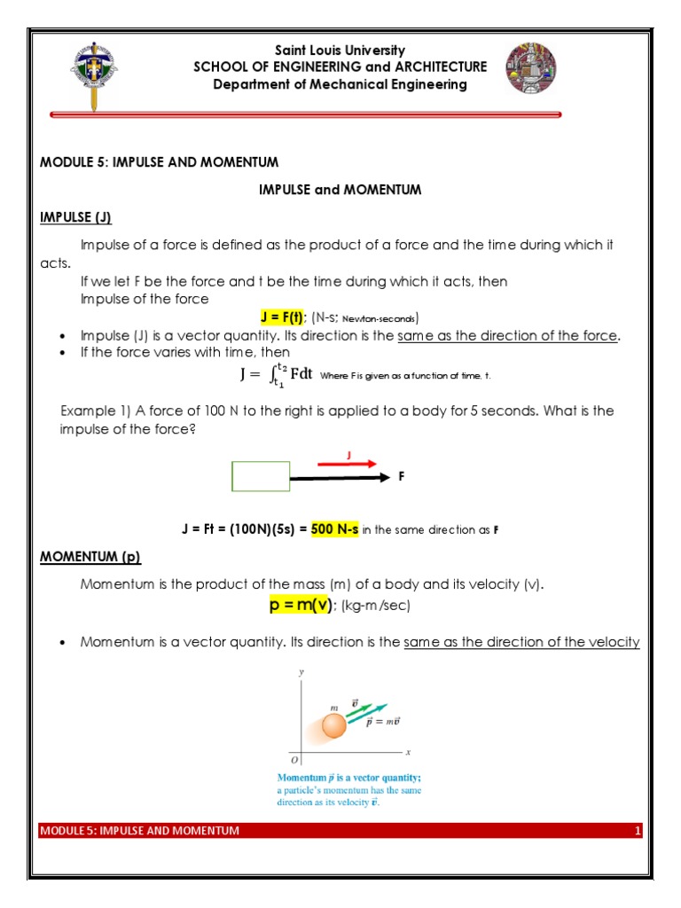 Mechanical Engineering Module on Impulse, Momentum and Collisions | PDF | Collision | Momentum