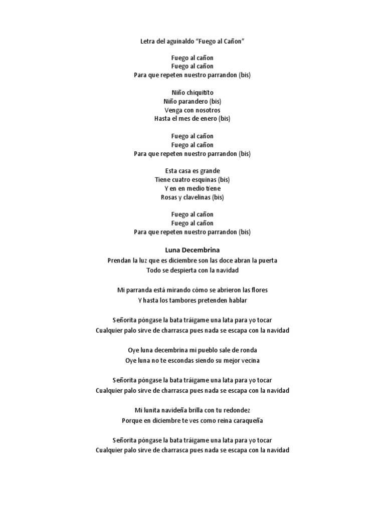 Letra de "Fuego al Cañón" | PDF