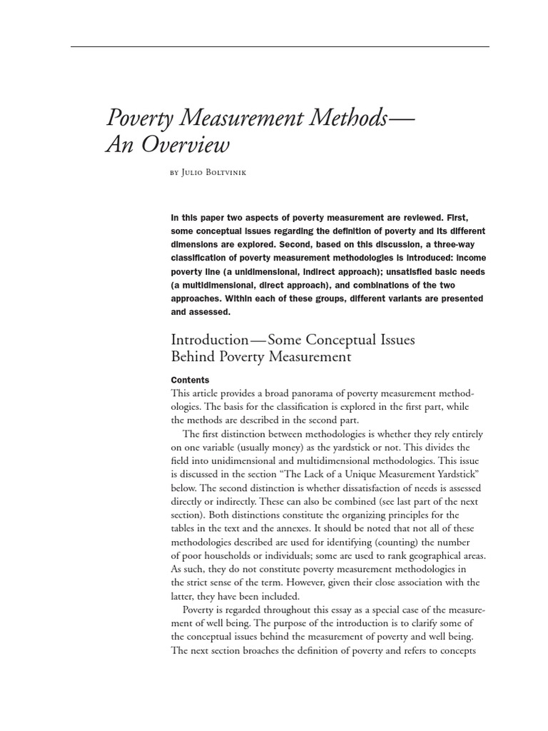 Poverty Measurement Methods - An Overview | PDF | Poverty Threshold | Basic Needs