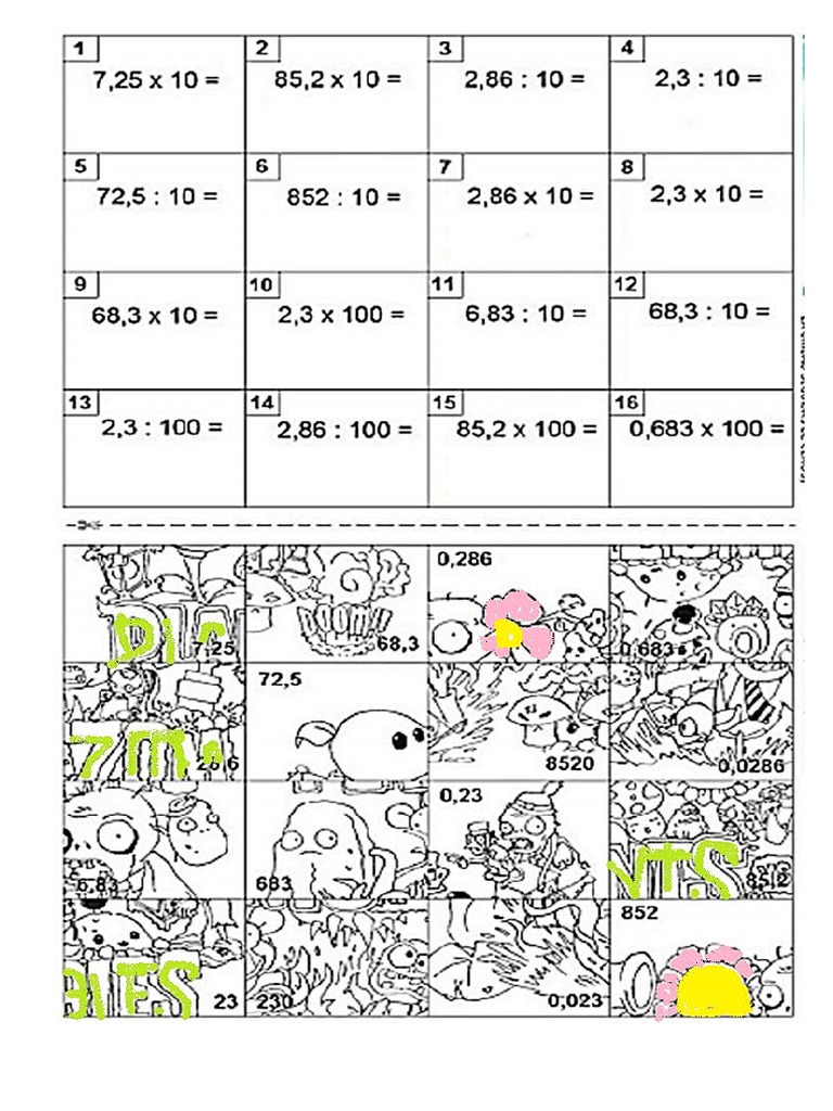 Rompecabezas Multiplicaciones y Divisiones Por 10, 100 y 1000 Plants An ...
