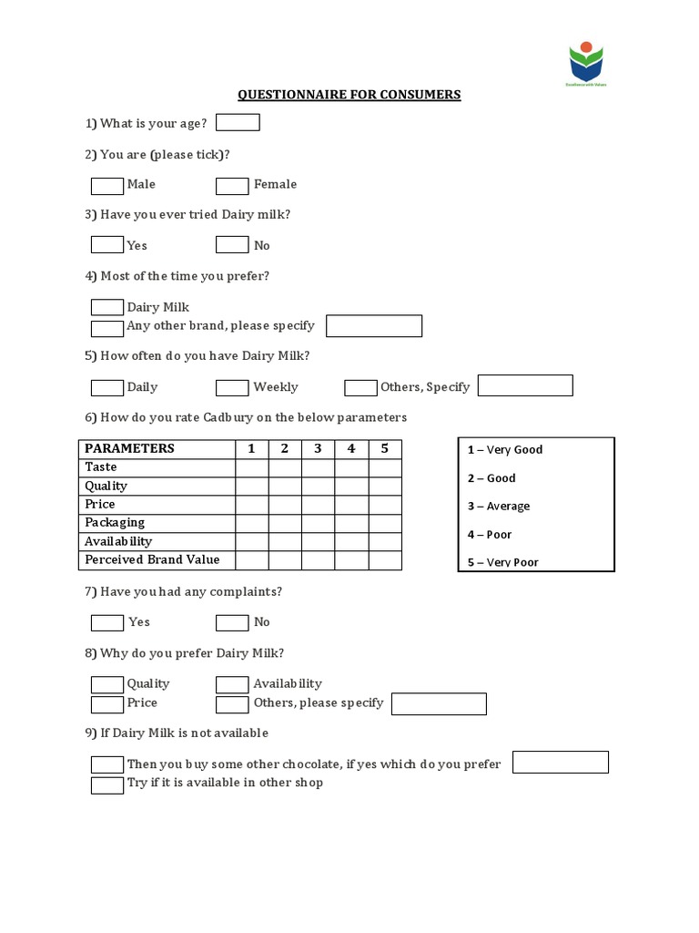 Dairy Milk Marketing Mix Questionnaire PDF | PDF