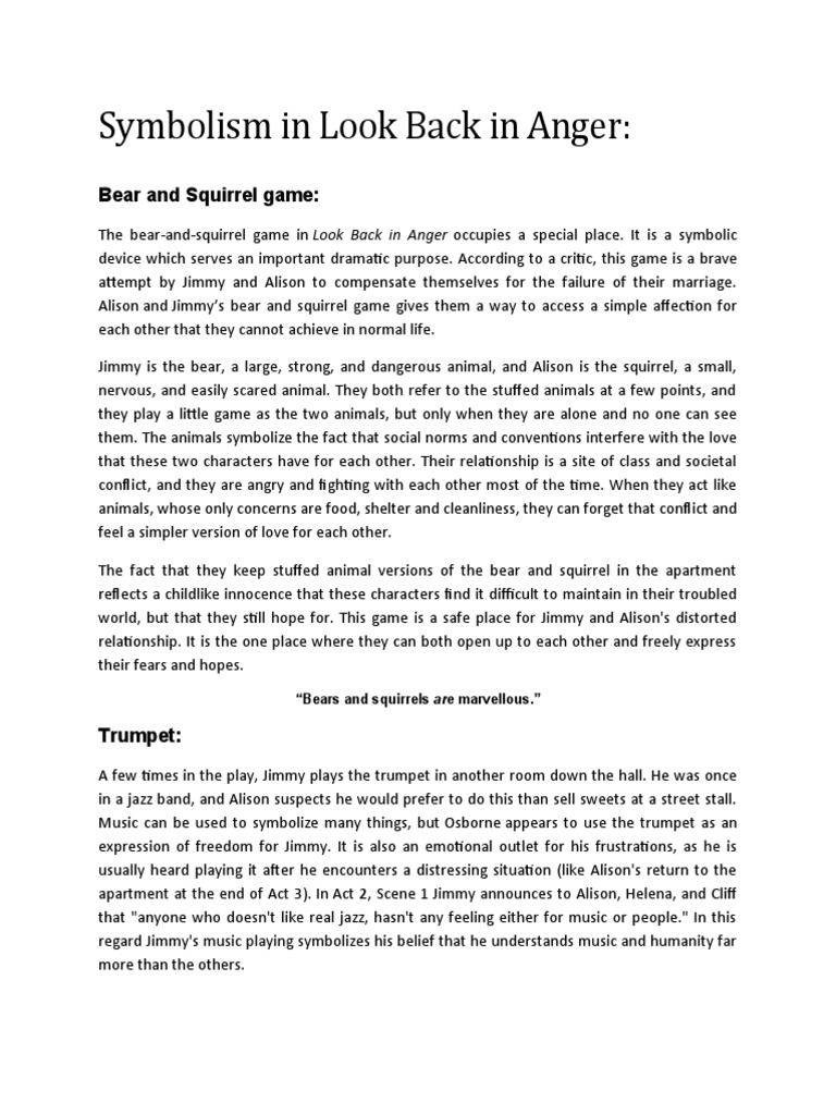 Symbolism in Look Back in Anger Final | PDF | Psychological Concepts