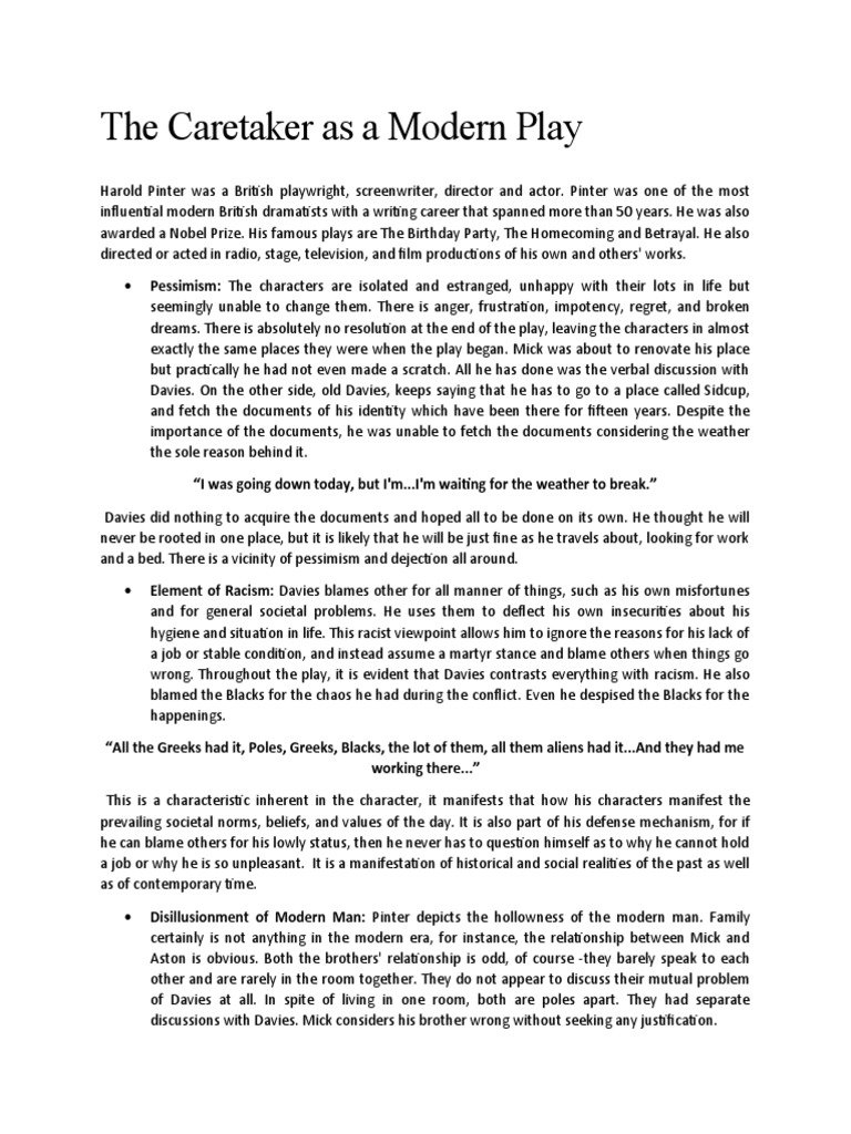 The Caretaker As A Modernist Play | PDF