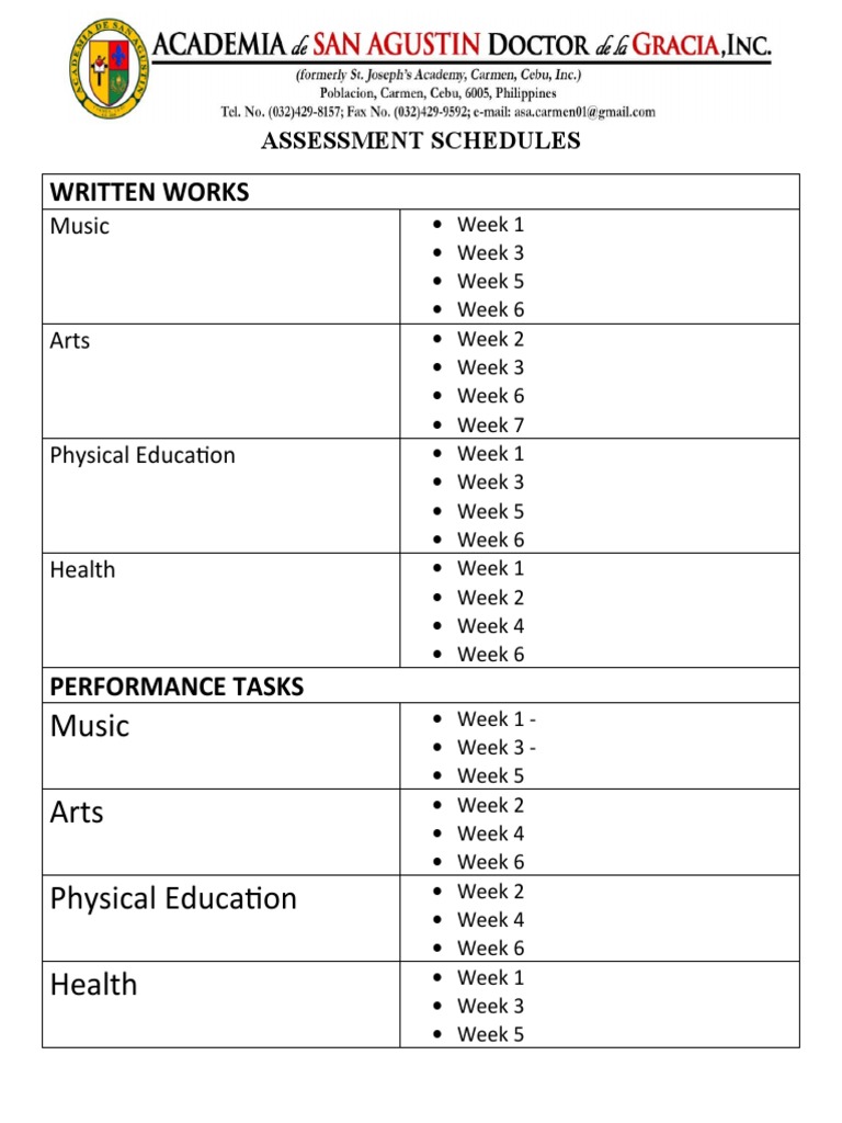 Weekly Assessment Schedule Overview | PDF