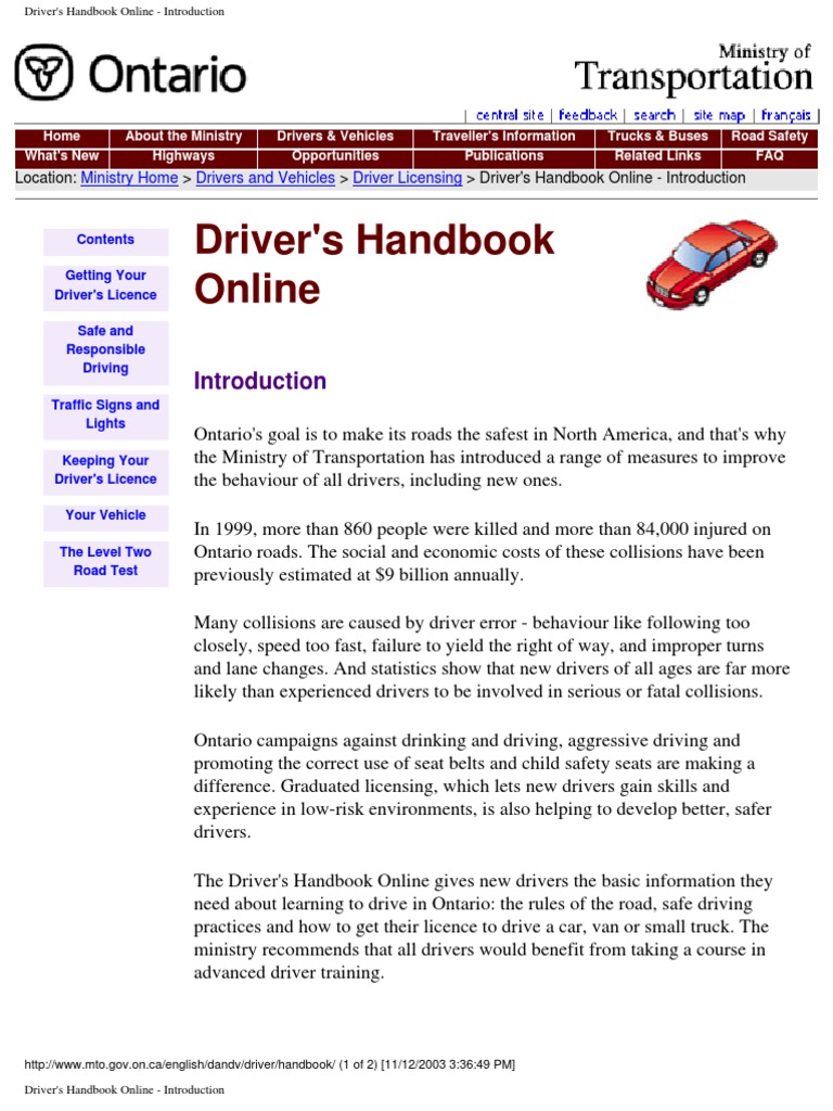 MTO Drivers HandBook | Driver's License | Driving