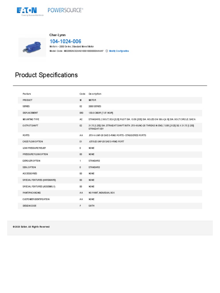Eaton 104-1024-006 Technical Specifications | PDF