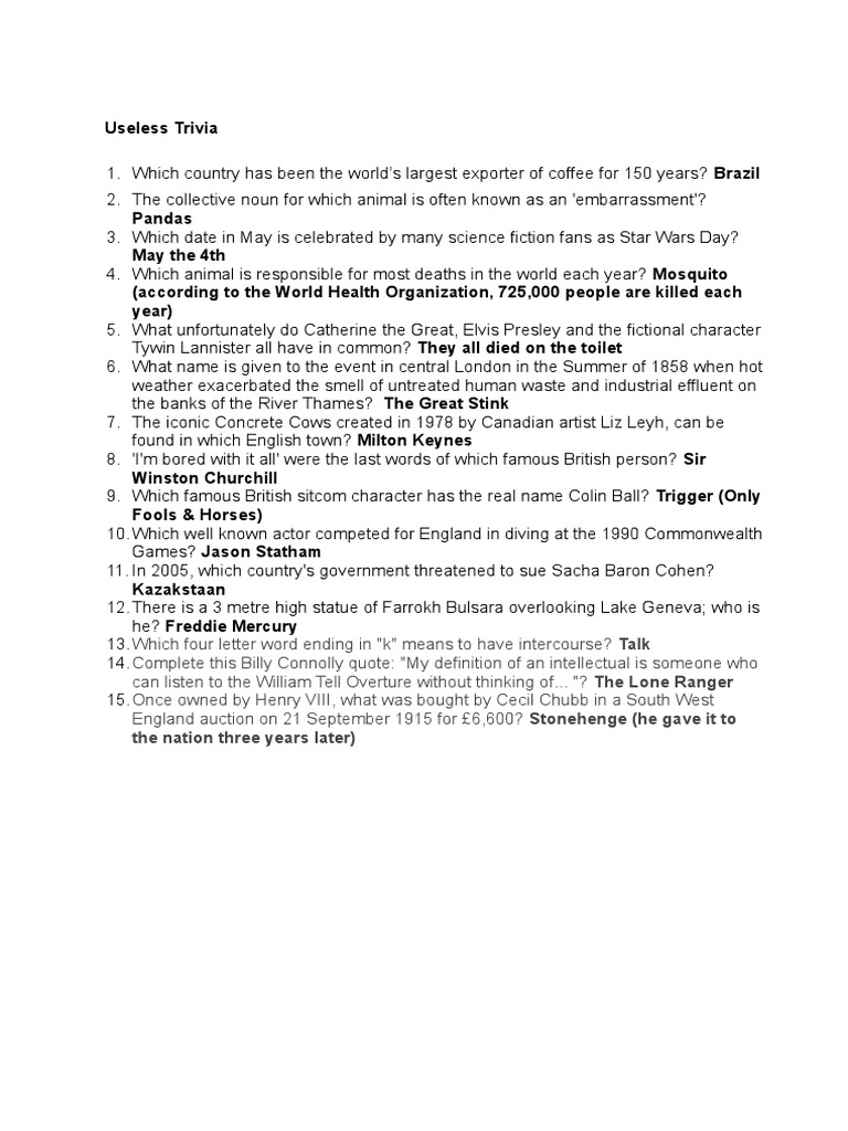 Useless Trivia Quiz | PDF