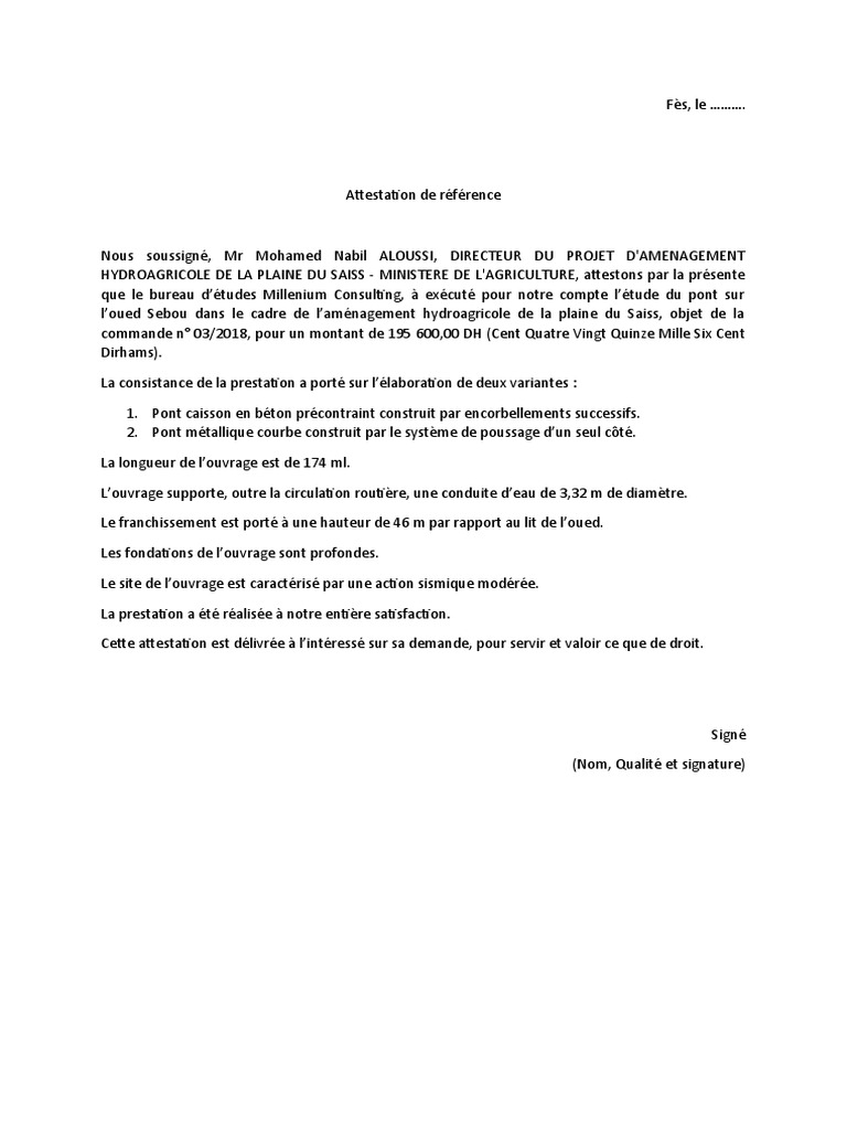 Attestation de Reference Pont Sebou | PDF | Technologie et ingénierie