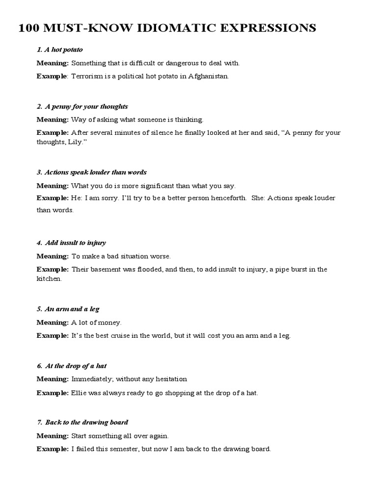 100 Must-Know Idiomatic Expressions | PDF