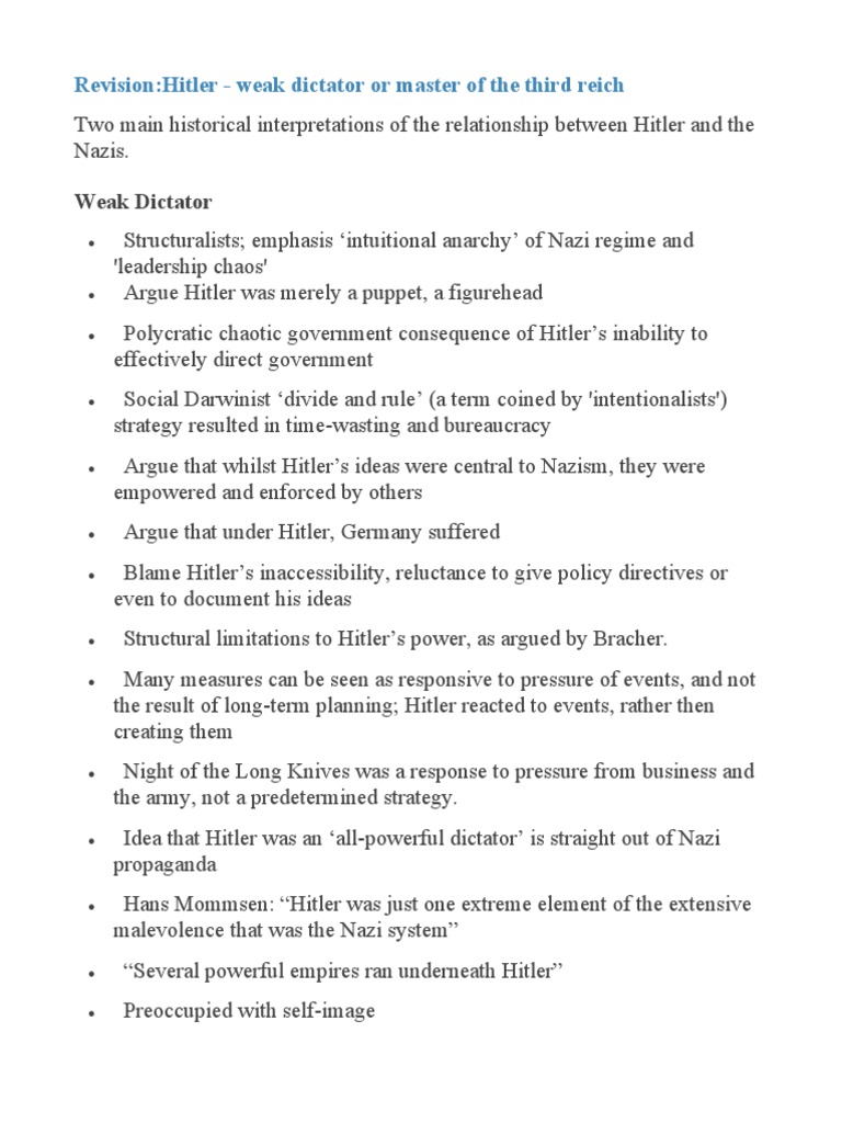 Analyzing the Debate: Were Hitler a Weak Dictator or Master of the ...