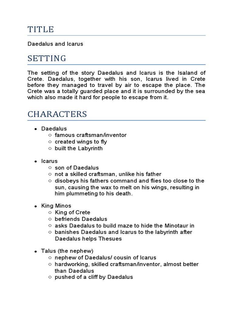 Setting of Daedalus and Icarus | PDF | Minotaur | Medusa