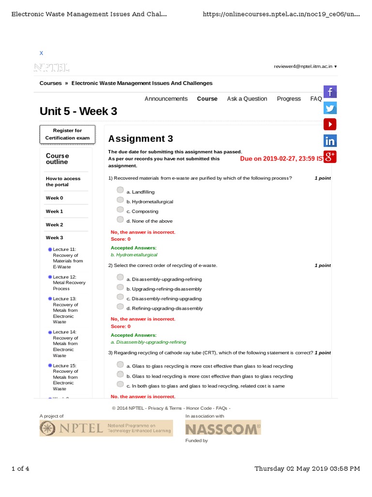 Unit 5 - Week 3: Assignment 3 | PDF | Electronic Waste | Recycling