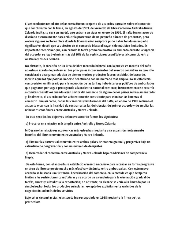 Tratado Anzcerta | PDF | Libre comercio | Tratado de Libre Comercio ...