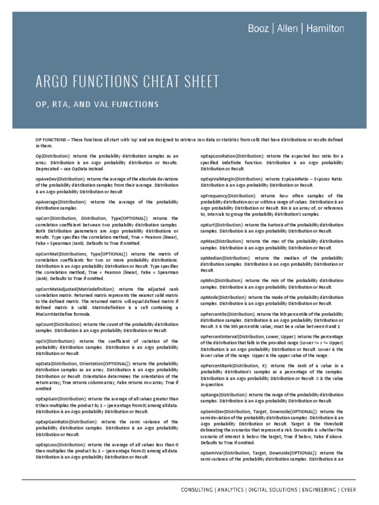 Argo Function Cheat Sheet PDF | PDF | Probability Distribution | Chi ...