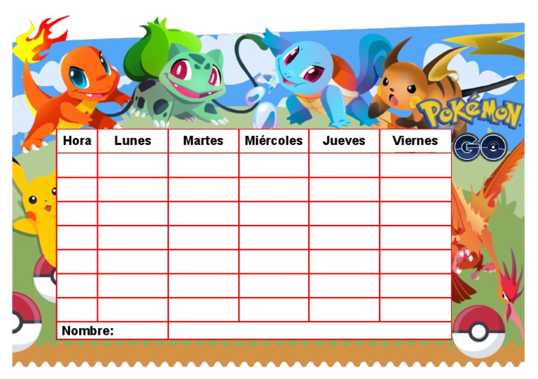 Horario Escolar Pokemon Go Editable | PDF