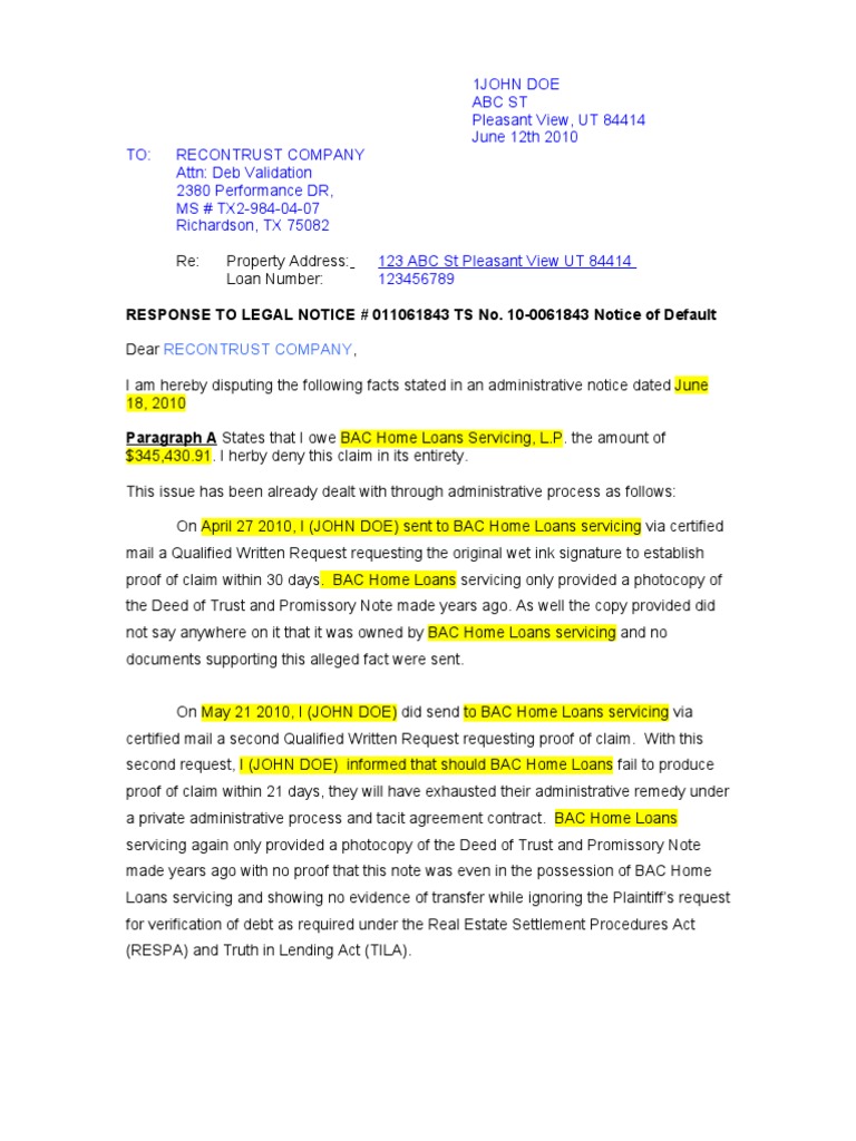 000-Rebuttal-of-NOD-letter | Notary Public | Truth In Lending Act