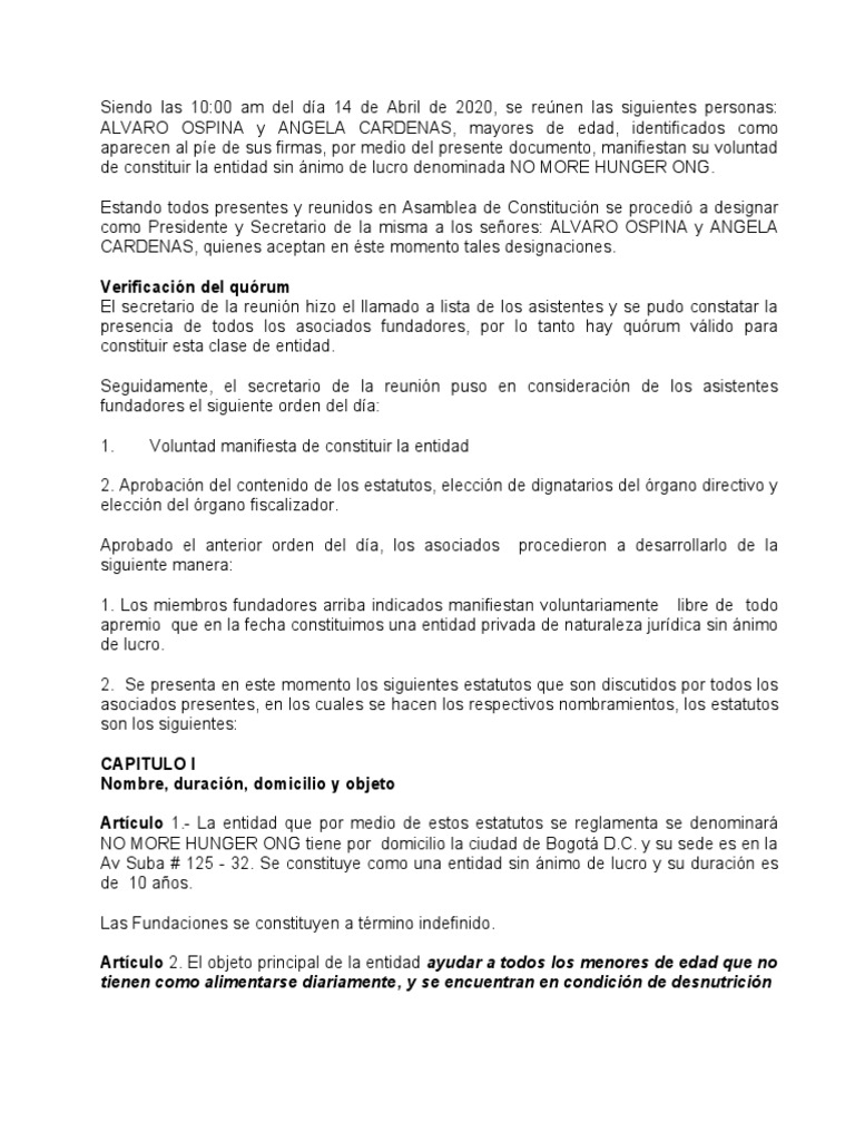 Estatutos Ong | PDF | Fundación (sin fines de lucro) | Sociedad de responsabilidad limitada