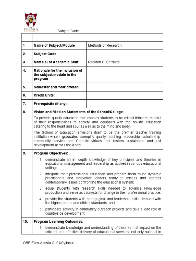 Research Methods Course Syllabus | PDF | Research Design | Inquiry