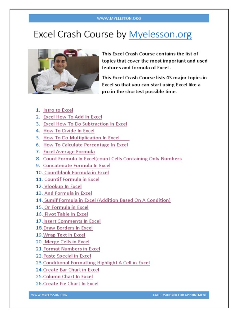 Excel Crash Course PDF | Download Free PDF | Microsoft Excel | Computer ...