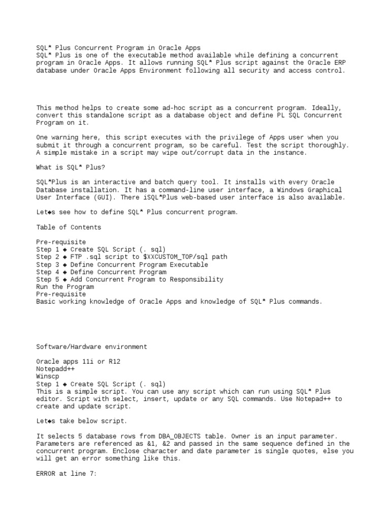 Sqlplus Concurrent Program In Oracle Apps Pdf Scripting Language Sql 7441