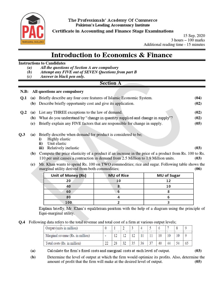 Introduction To Economics & Finance | PDF | Price Elasticity Of Demand ...