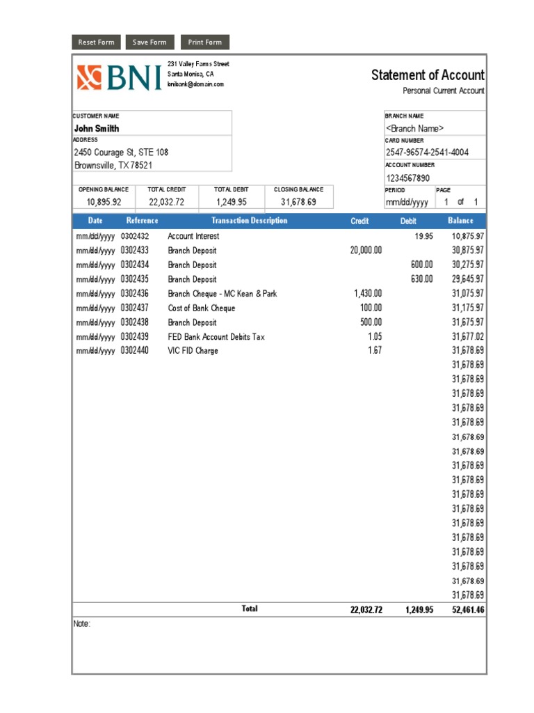 Bank Statement
