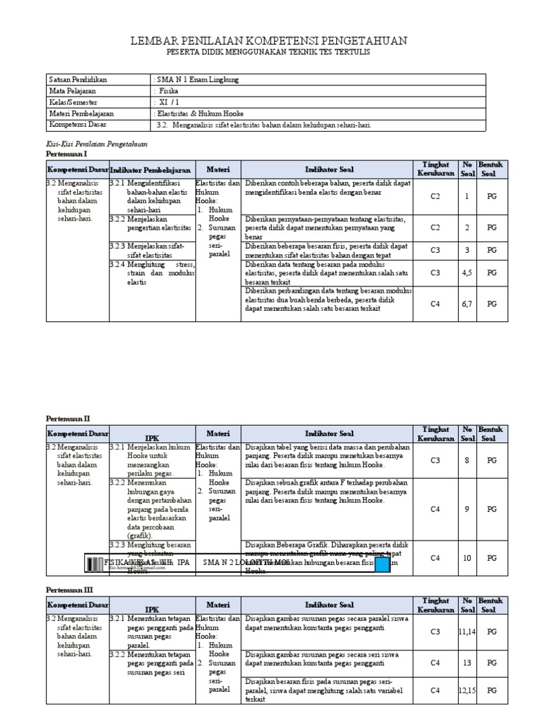 Lembar Penilaian Pengetahuan | PDF