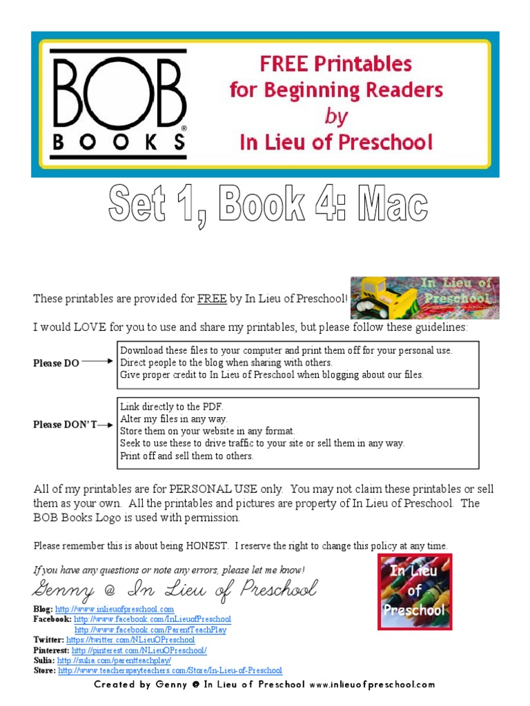 BOBBooks Printablesfor Beginning Readers Set 1 Book 4 Mac | PDF | Books ...