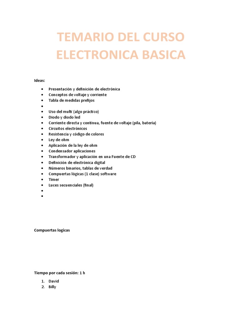 Temario Del Curso Electronica Basica | PDF | Electrónica | Resistencia Eléctrica y Conductancia