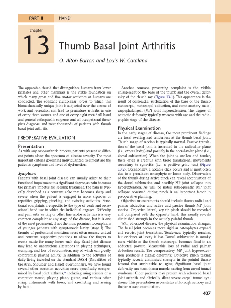 13 - Thumb Basal Joint Arthritis | PDF | Thumb | Hand