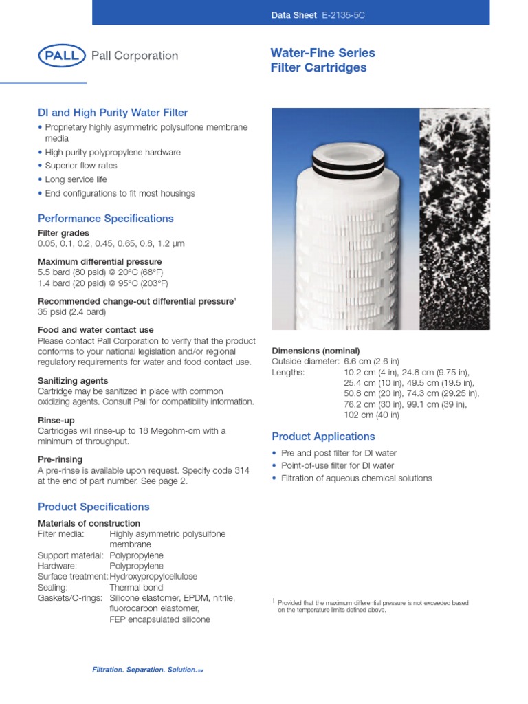 Water-Fine Series Filter Cartridges | PDF | Filtration | Chemistry