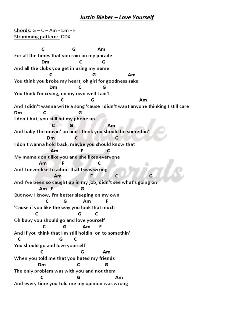 Justin Bieber's "Love Yourself" Lyrics | PDF | Love Yourself