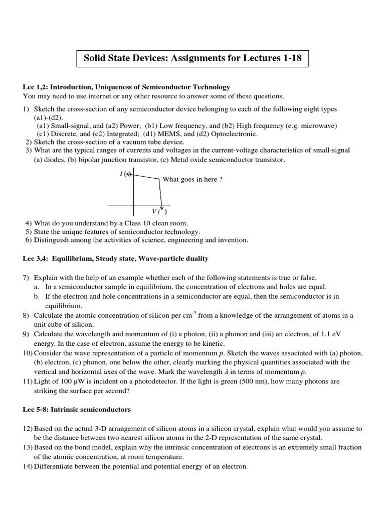 Understanding Semiconductor Devices: Solving Problems Related to Lectures 1-18 on Intrinsic and ...