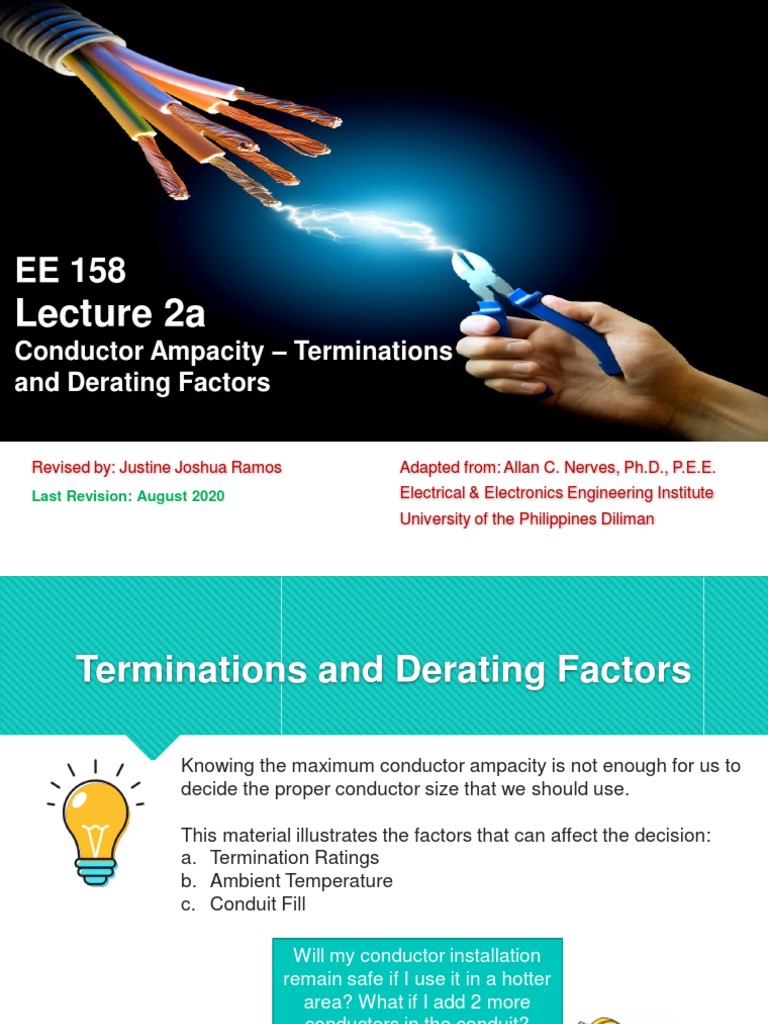 Lecture 2a: Conductor Ampacity - Terminations and Derating Factors ...