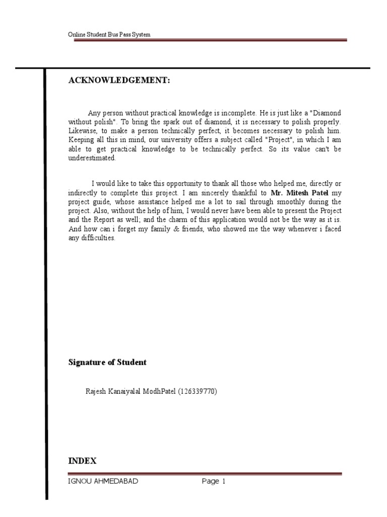 Acknowledgement:: Online Student Bus Pass System | PDF | Password | Use ...