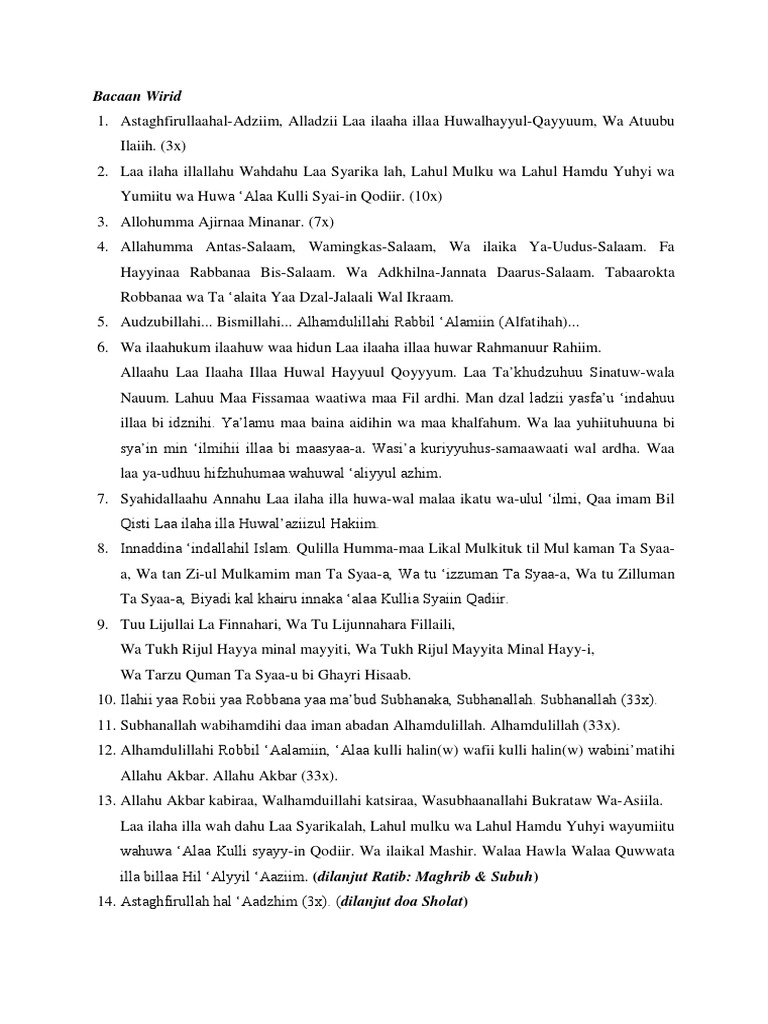 Bacaan Wirid PDF | PDF | Religious Behaviour And Experience | Islamic ...