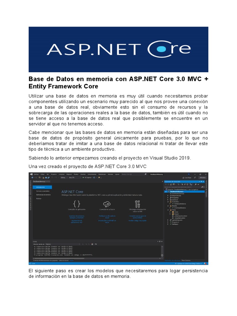 Base de Datos en Memoria Con ASP - NET Core 3.0 | PDF | Marco de software | .NET Framework
