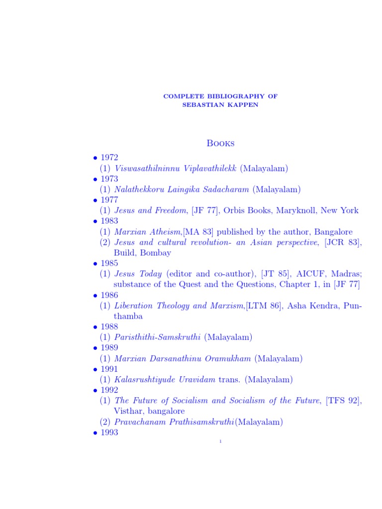 Sebastian Kappen Complete Bibliography | PDF | Socialism | Marxism