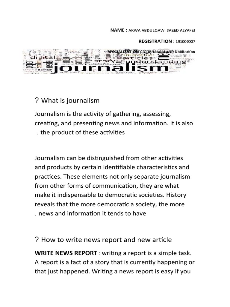What Is Journalism ?: Write News Report | PDF