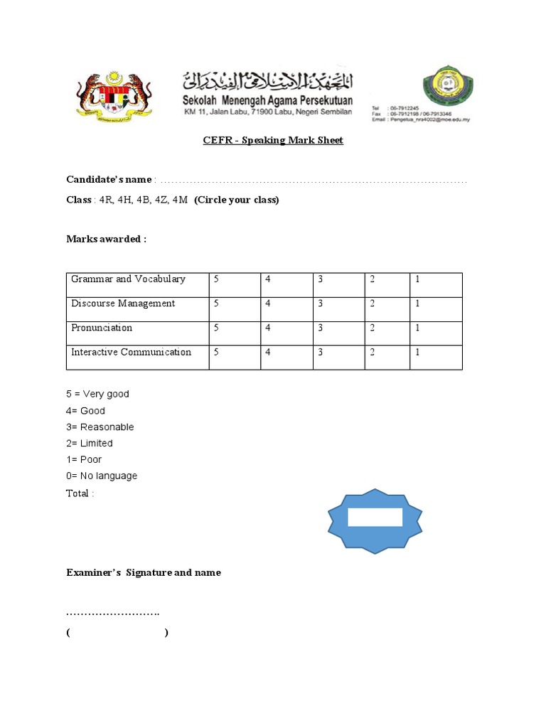 Speaking Mark Sheet | PDF