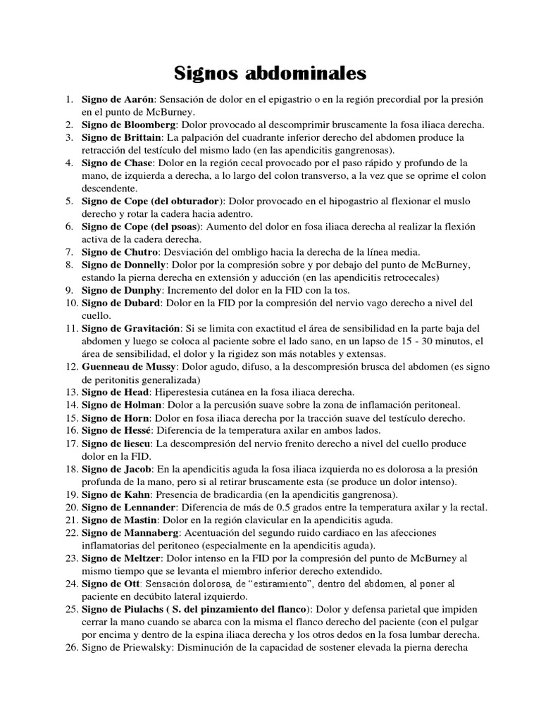 Signos Abdominales PDF | PDF | Gastroenterología | Especialidades Medicas