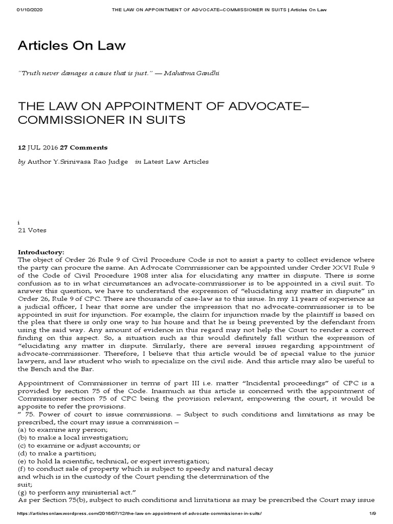Advocate-Commissioner Appointment Guide | PDF | Lawsuit | Judge
