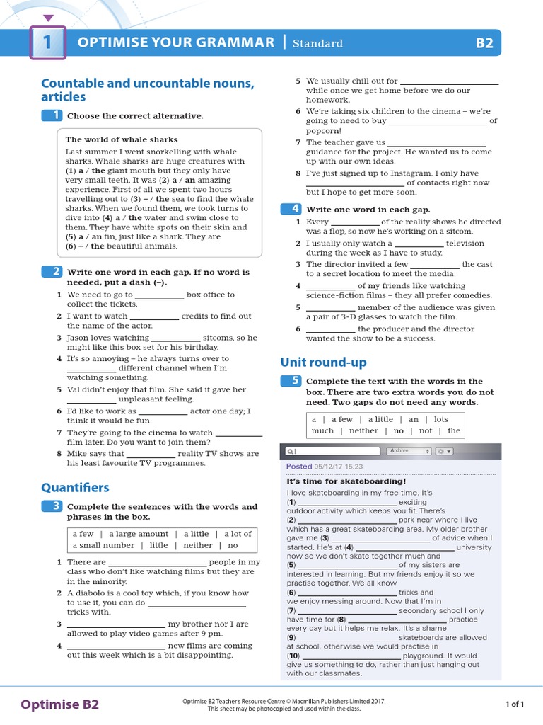 Optimise Your Grammar - B2: Countable and Uncountable Nouns, Articles ...