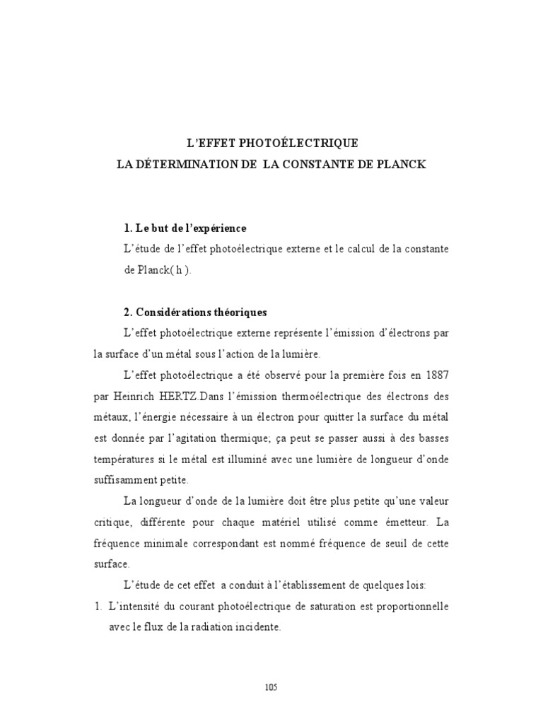 Effet photoélectrique et constante de Planck | PDF | Effet ...